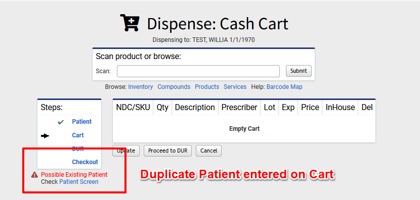 Duplicate Patient Check When Starting a New Dispense